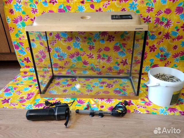Аквариум 100 л с фильтром, обогревателем и грунтом